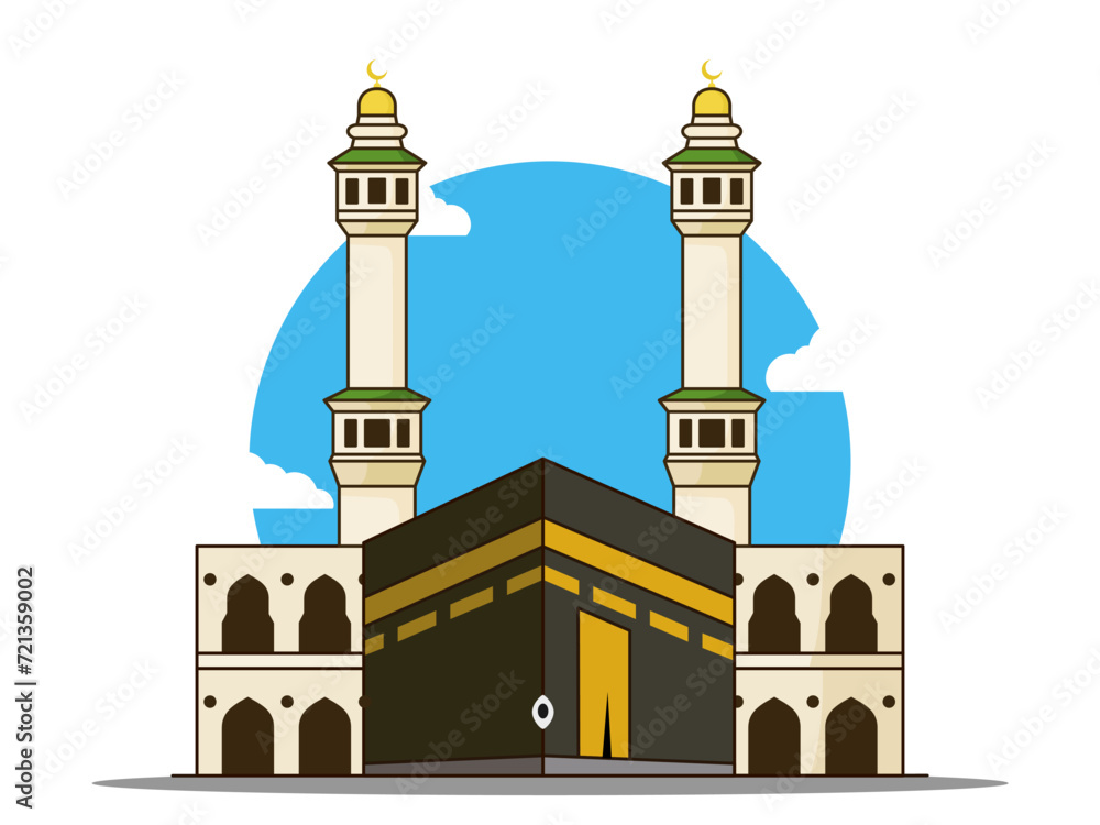 Masjidil Haram and Kaaba Cartoon Vector flat Illustration. Famous ...