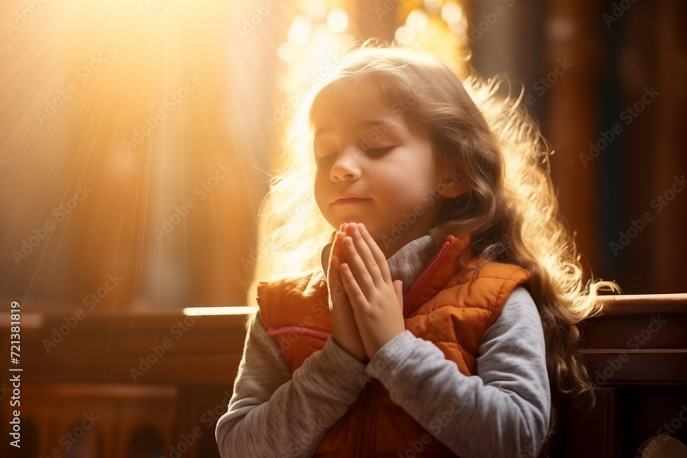 Young baby girl pray in church Christian life crisis prayer to god ...