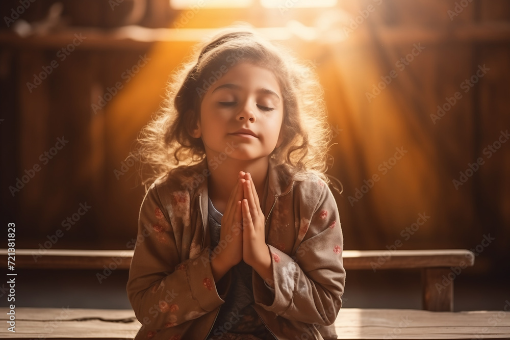 Young baby girl pray in church Christian life crisis prayer to god ...