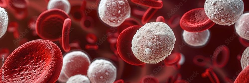 microbiology concept with closefup macro of blood cells, virus ...