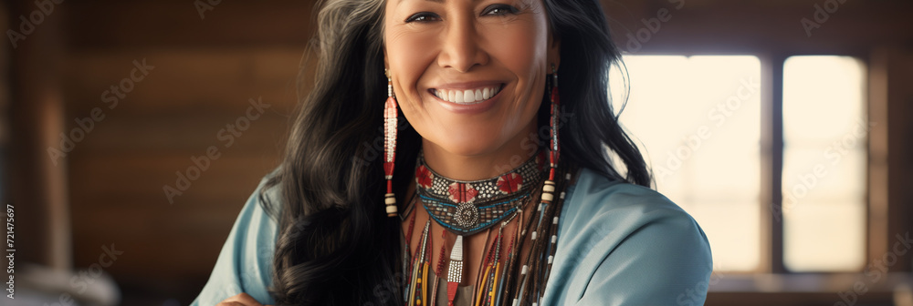 Beautiful middle-aged Native American woman in her fifties, smiling ...