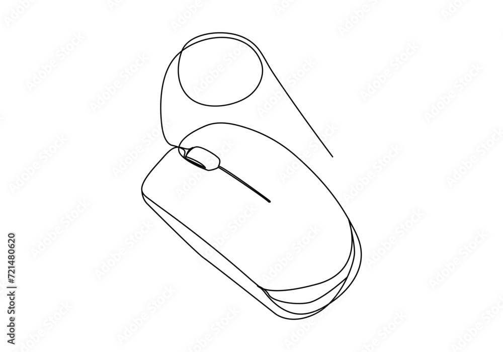 Computer mouse in continuous One line drawing vector. Mouse cursor to ...
