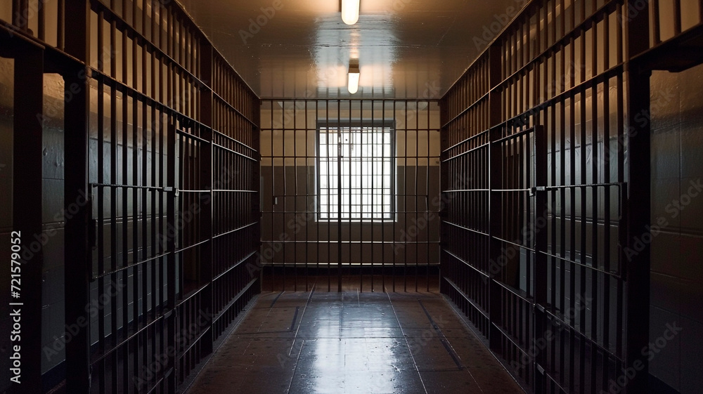 an empty prison corridor with windows and bars. Generative AI Stock ...