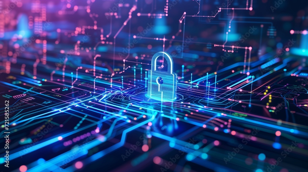 Vibrant cyber security concept with a digital lock Stock Illustration ...