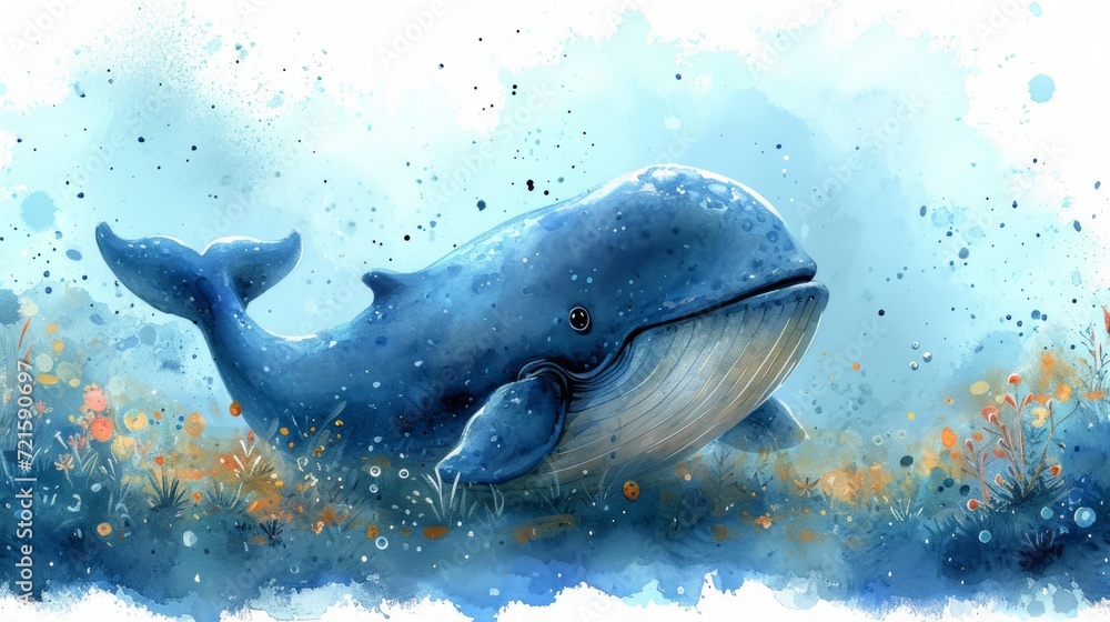 Cute whale watercolor illustration. Watercolor painting of whale. Clip ...