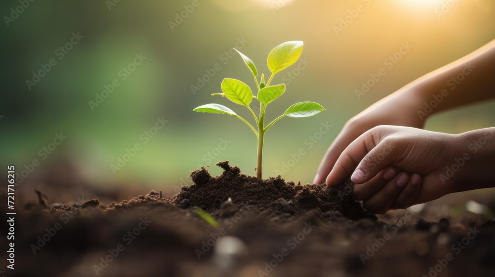 Children hold young tree ready to grow in fertile soil, prepare for ...
