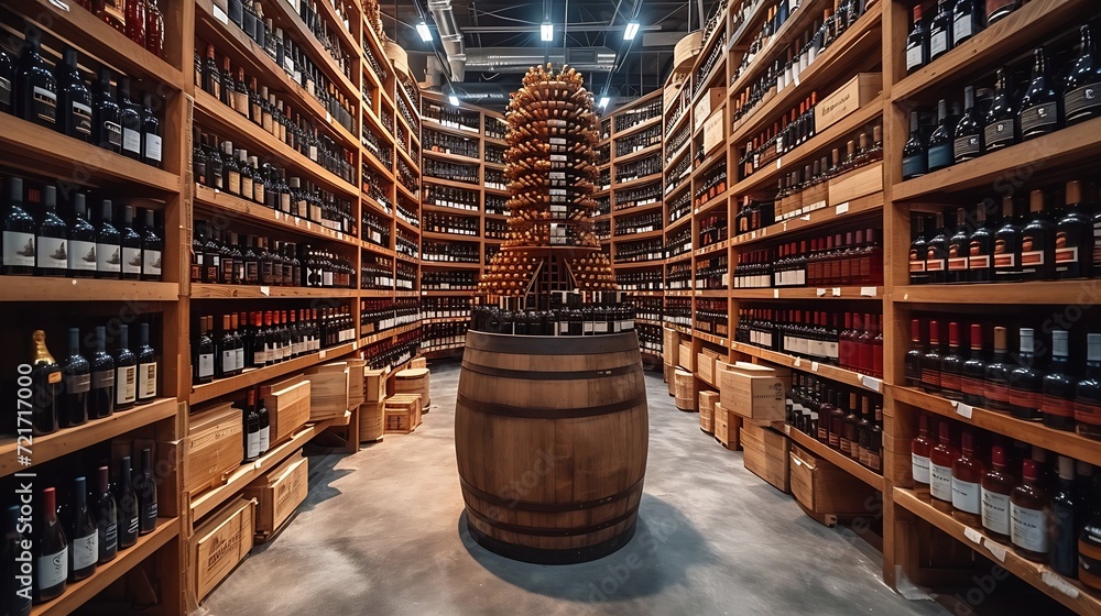 Generative AI : Big round wine cellar for storage of alcoholic ...