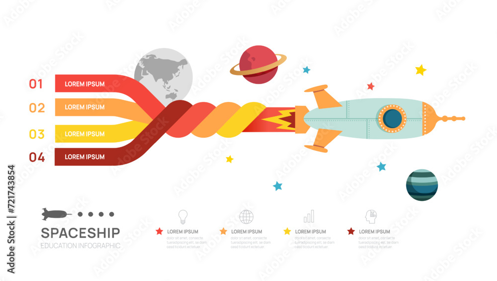 Education technology 4 step infographic Spaceship template. Modern ...