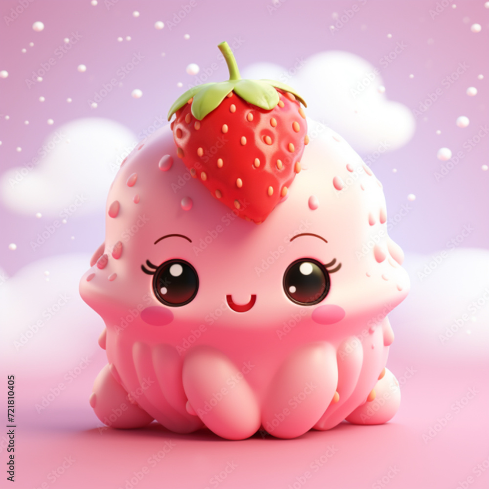 Adorable 3d clay kawaii strawberry, muted pastels, Blender 3d, matte ...