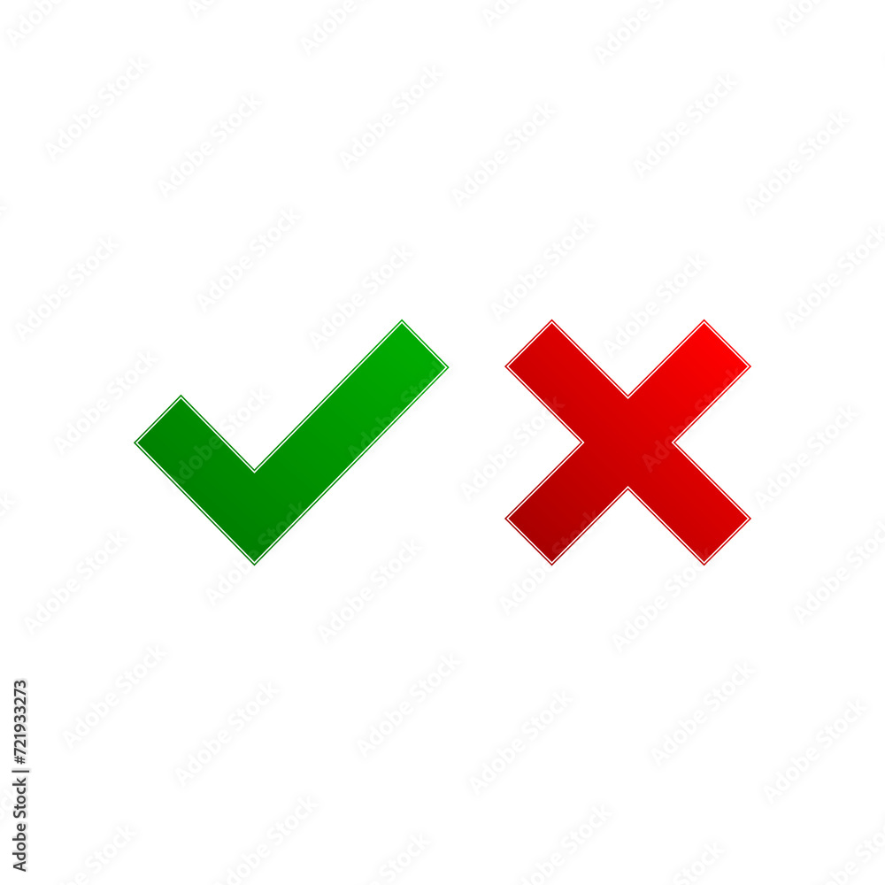 Green check mark OK and red X icons isolated on transparent background Stock Illustration ...