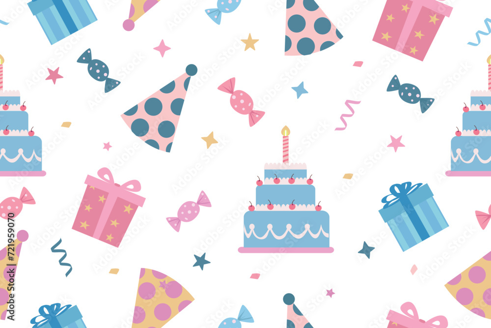 Seamless pattern with cute happy birthday design elements. Party ...