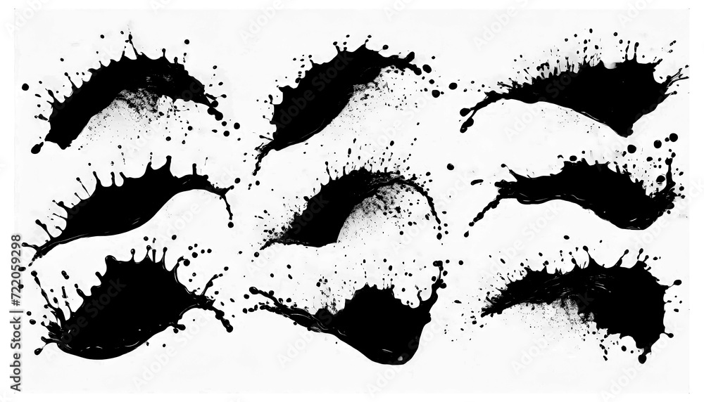 collection of Ink drops and splashes. Blotter spots, liquid paint drip ...