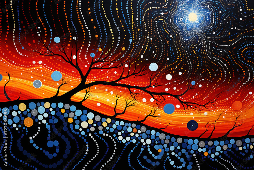 Australian Aboriginal dot painting style art dreaming of a waterhole ...