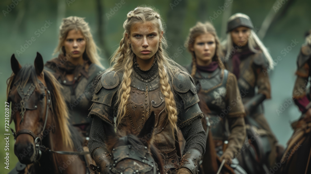 Beautiful furious scandinavian viking warrior women in traditional ...