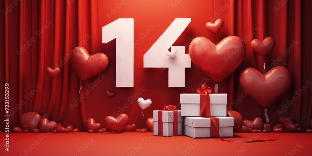 Romantic Valentine’s Day Wallpaper Featuring a White Number 14 on a Red ...