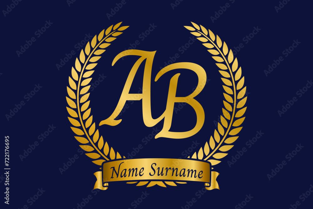 Initial letter A and B, AB monogram logo design with laurel wreath ...