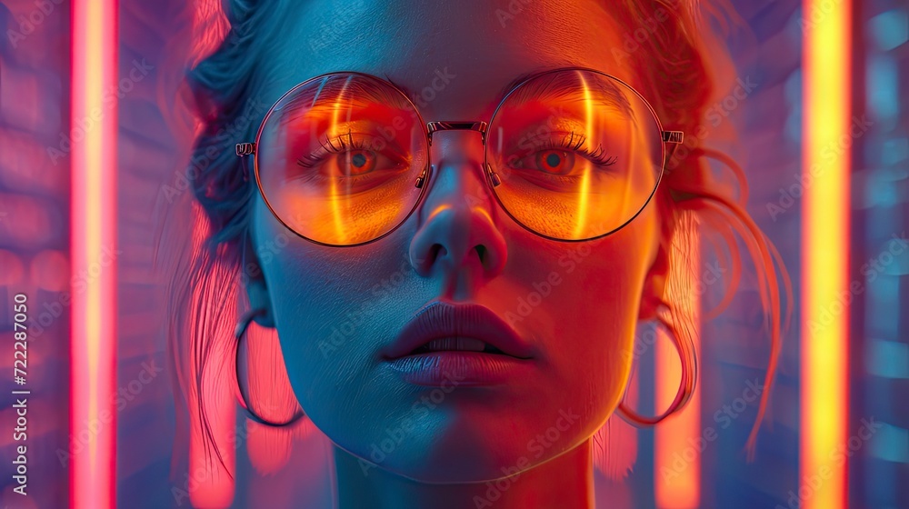 The face of an early 2000s woman, bold colors, digital elements and ...