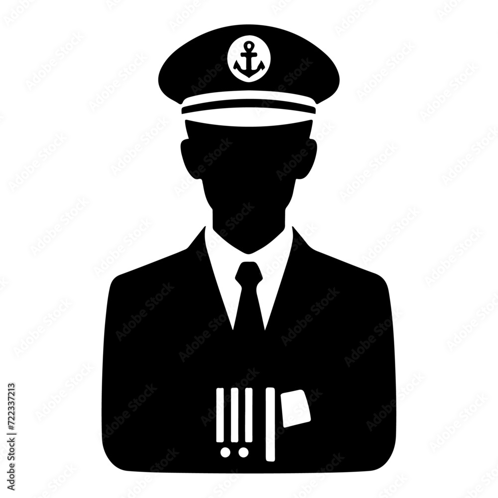navy ship captain icon, clipart, vector silhouette, white background ...