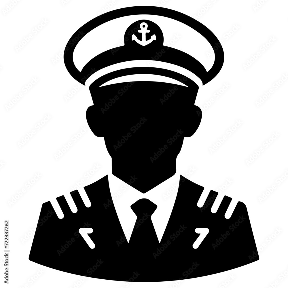 navy ship captain icon, clipart, vector silhouette, white background ...