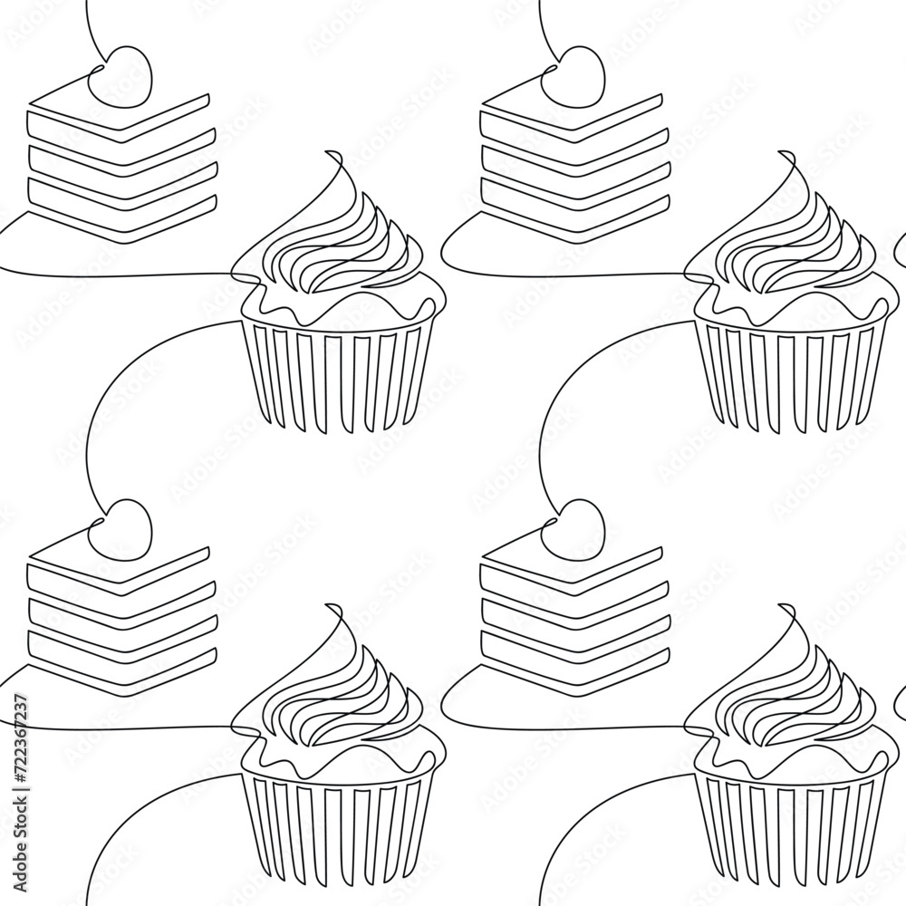 Line continuous illustration. Hand drawn repeated seamless pattern ...