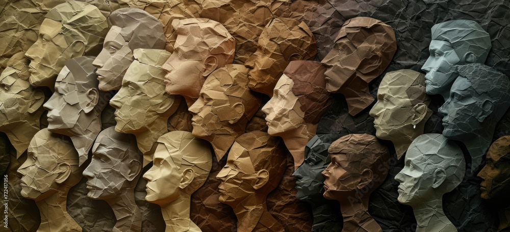 The shapes of many people crafted from paper, representing a ...