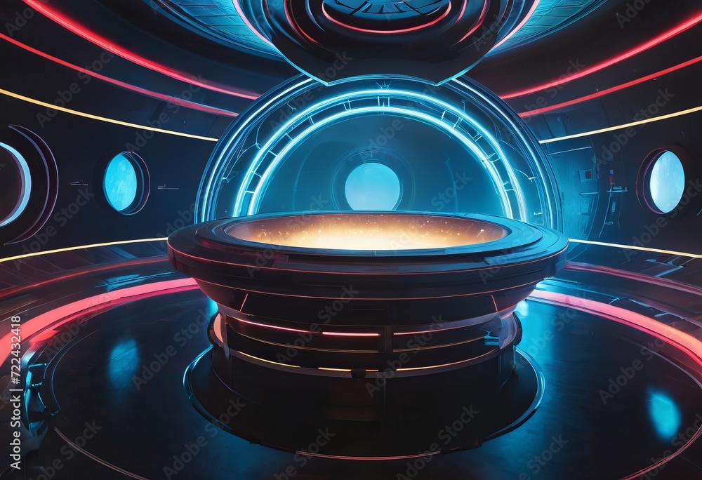 Inside spaceship laboratory interior architecture and empty podium for ...