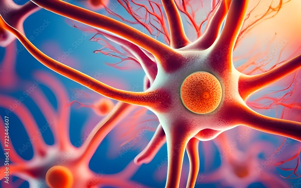 Neuron neuroscience illustration for medical study. Brain in the human ...