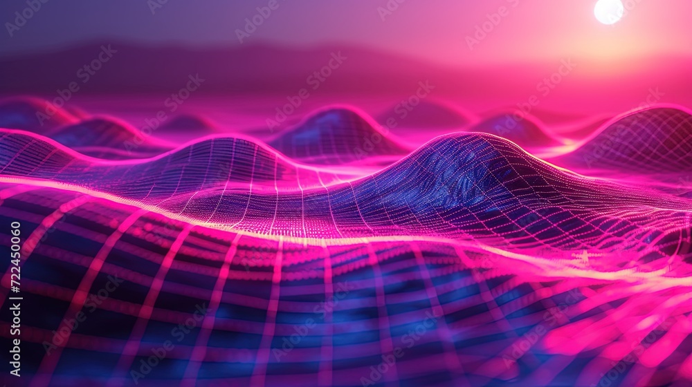 Abstract wave made out of grids that are seen from a cinematic view of ...