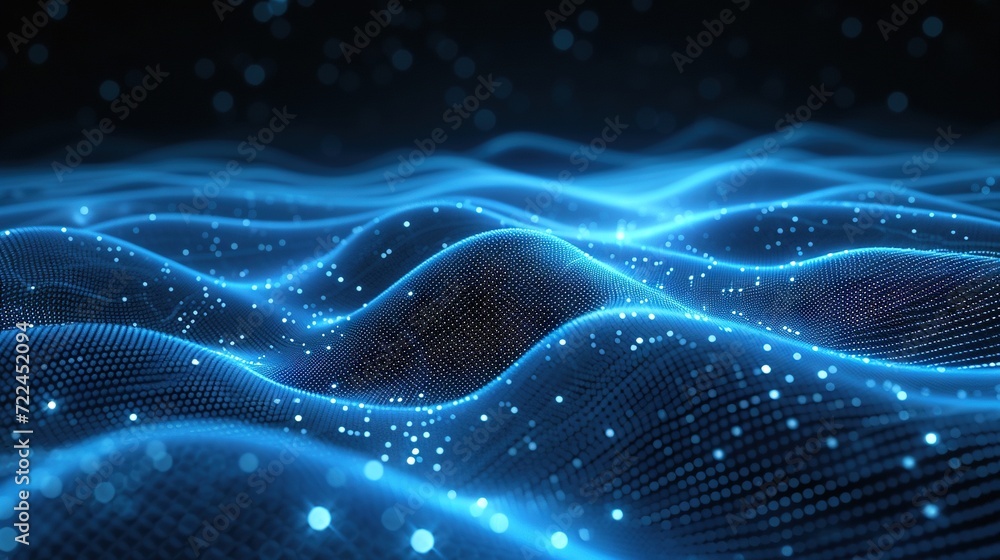Abstract wave made out of grids that are seen from a cinematic view of ...