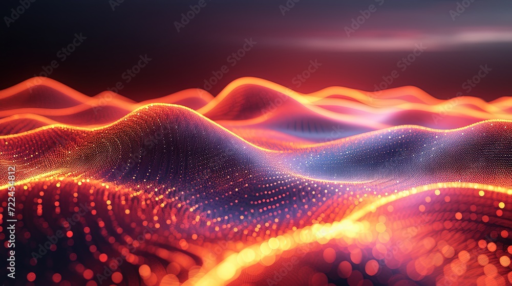 Abstract wave made out of grids that are seen from a cinematic view of ...
