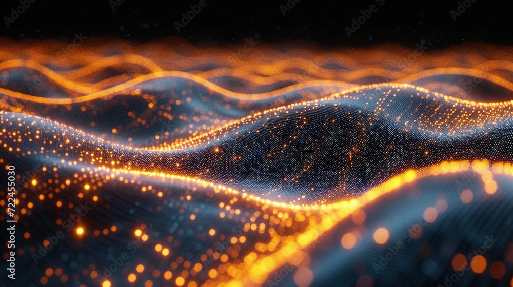 Abstract wave made out of grids that are seen from a cinematic view of ...