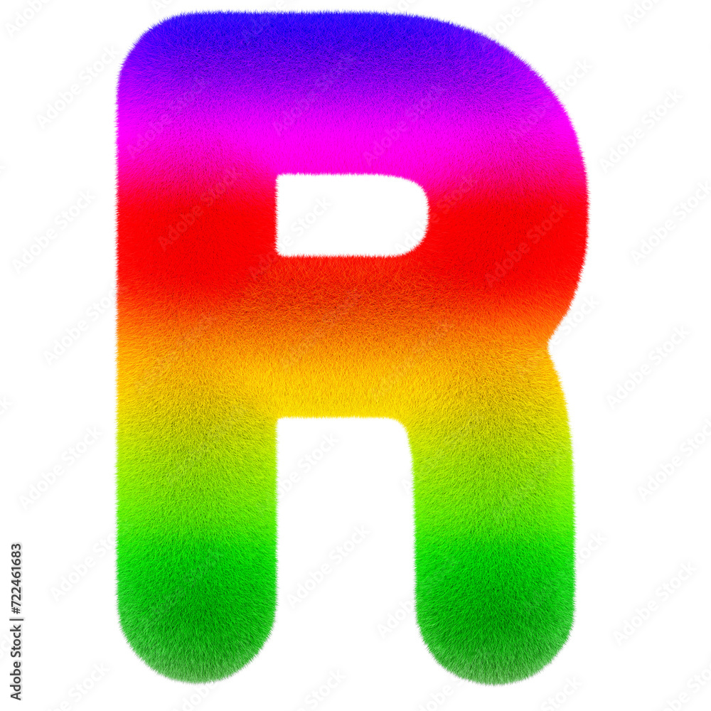 Letter R. Colored, fluffy, hairy font. 3D rendering isolated on ...