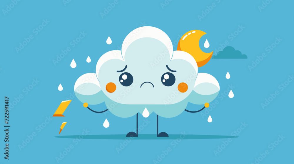 Sad rain cloud cartoon illustration with raindrops and lightning Stock ...