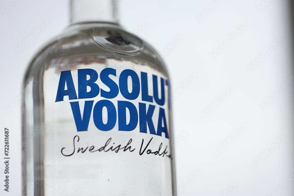 KYIV, UKRAINE - NOVEMBER 27, 2023 Absolut Vodka bottle produced near ...