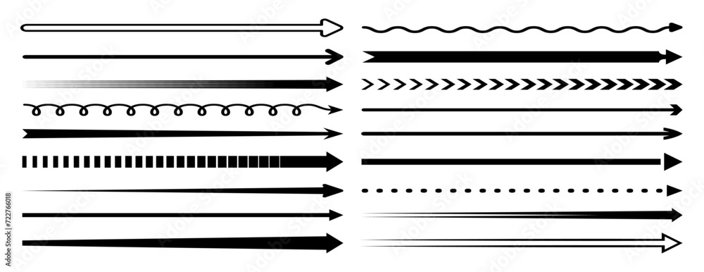 Straight long arrows set of vector horizontal pointers to the right ...