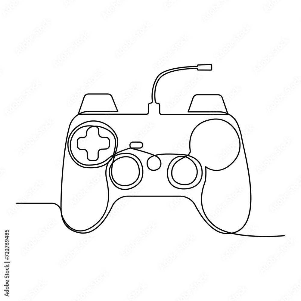 Continuous one-line drawing of the game controller and single-line art ...