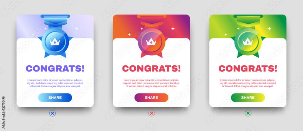 Congratulations pop up UI kit design for web and mobile app. banner ...