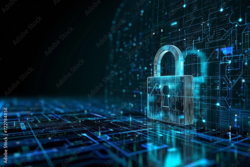 Cybersecurity assurance with a glowing digital lock on networked ...