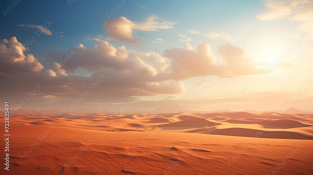 The vastness of a solitary desert landscape, adorned with endless sand ...