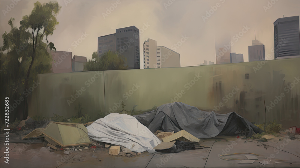 Homeless man sitting on the street, Problems of big modern cities ...