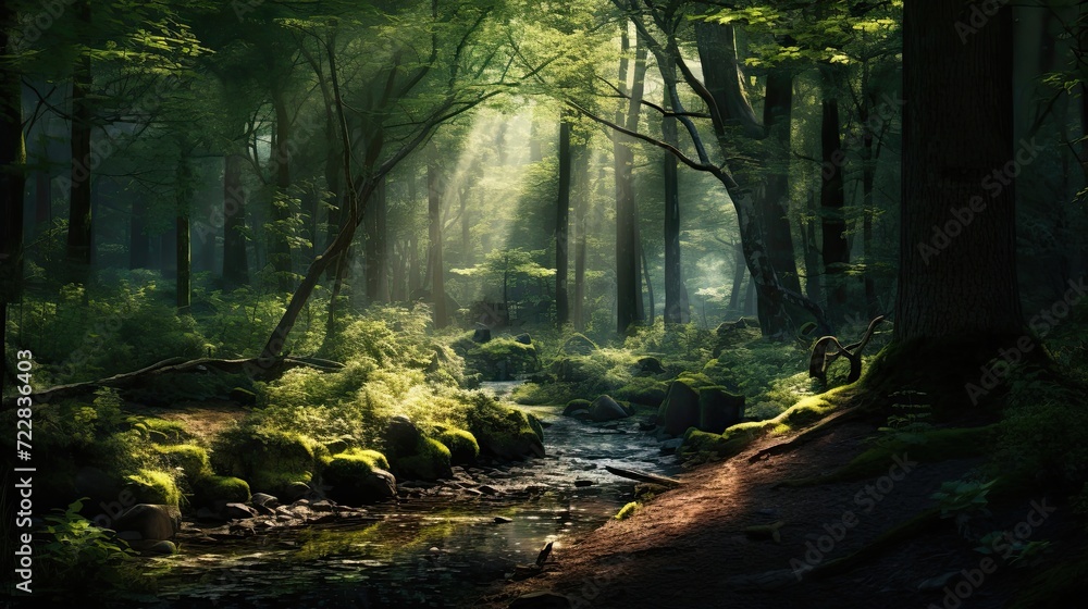 Veiled grove enveloped in mist, featuring ancient gnarled trees ...