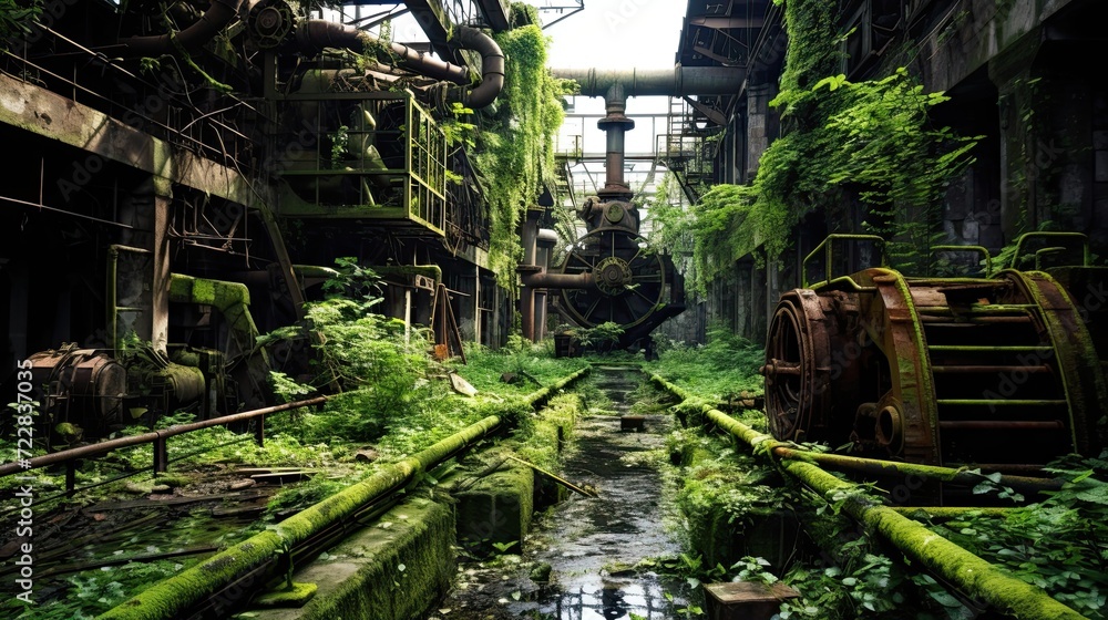 The silent resurgence of nature adorns an abandoned. Rusty, reclaimed ...