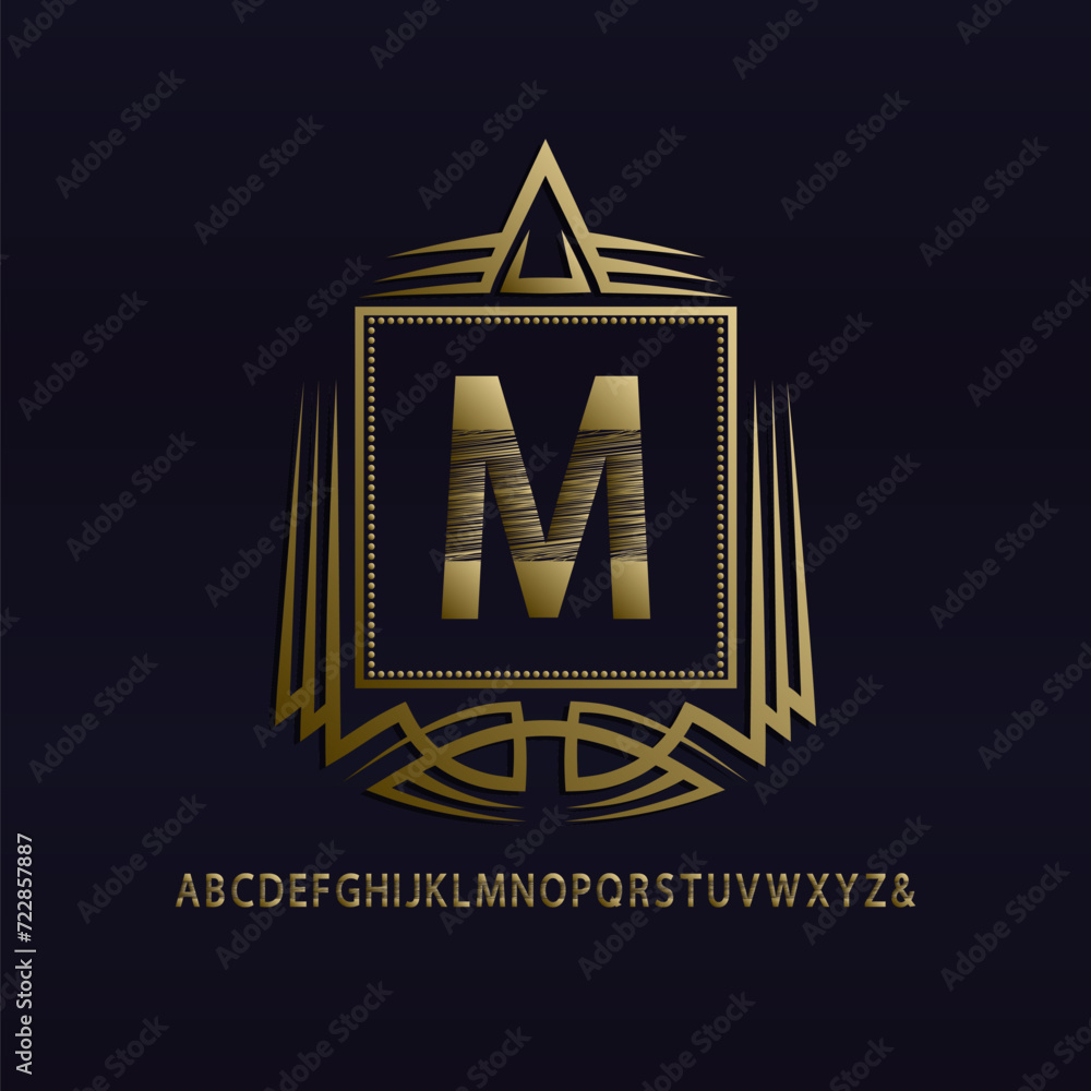 Golden vintage monogram and set of capital letters with scratches. Gold ...