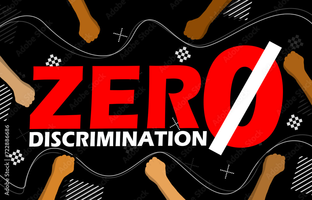 Zero Discrimination Day event banner. Bold text with numbers, hands in ...