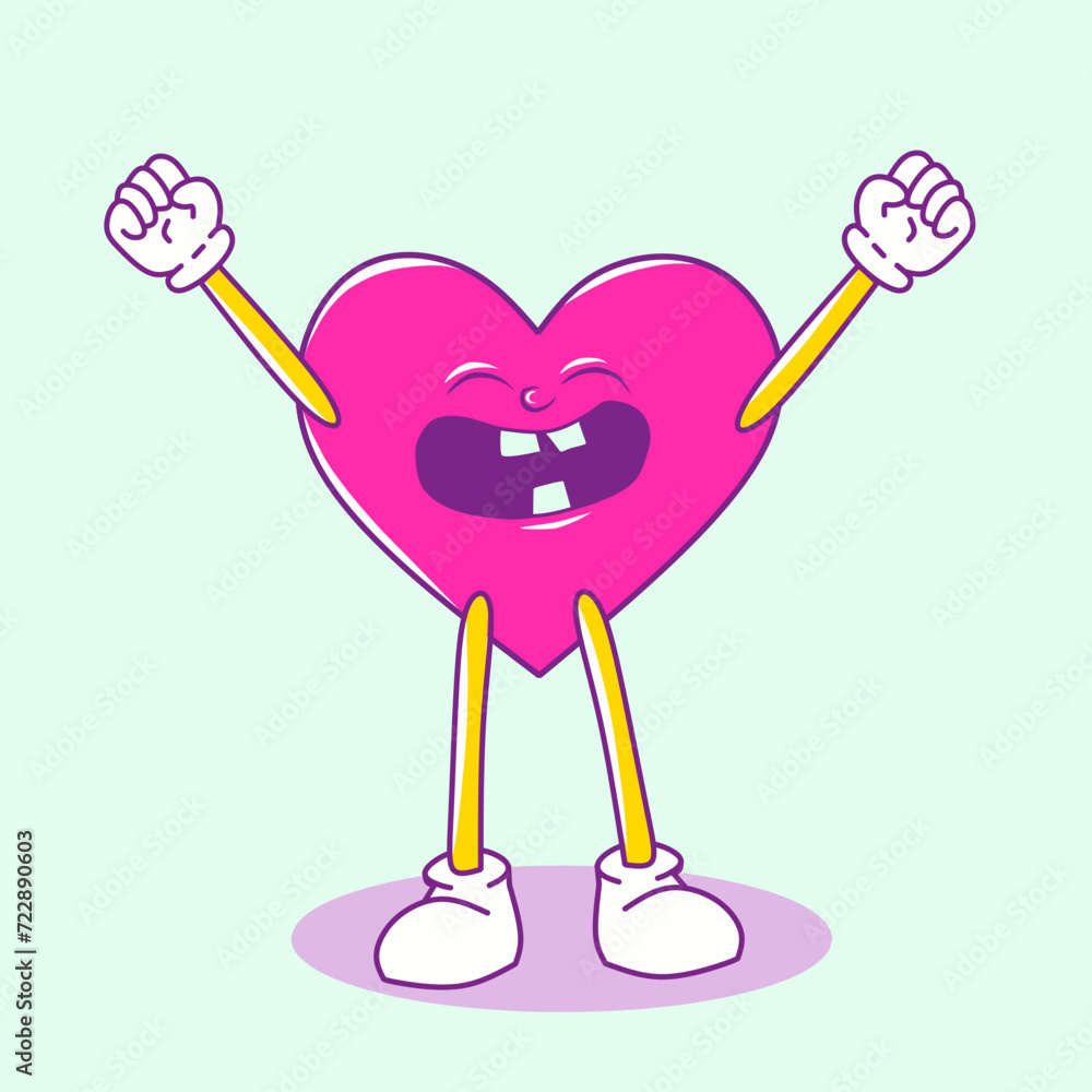 set of cartoon hearts, Cartoon abstract character. Retro trendy ...