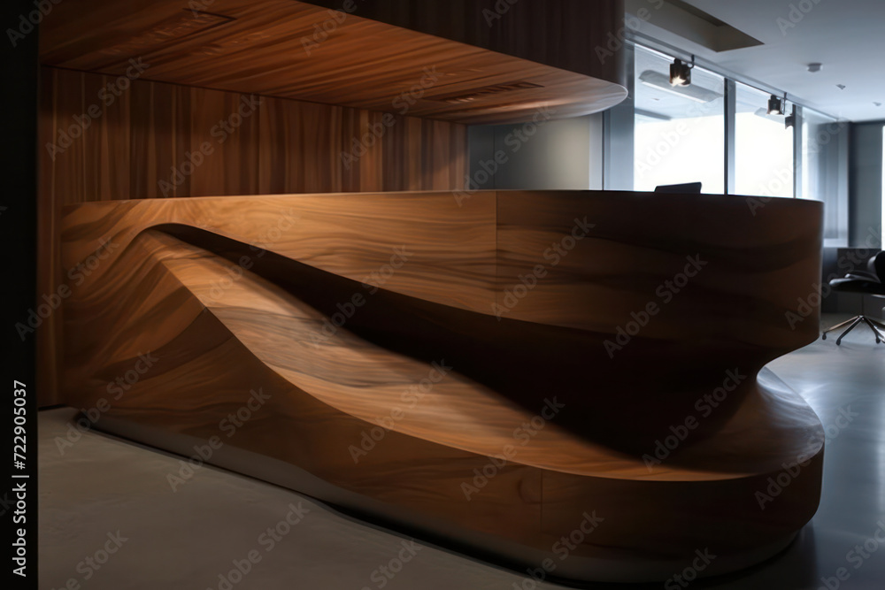 Design Japanese hotel reception desk wood. Stock Photo | Adobe Stock