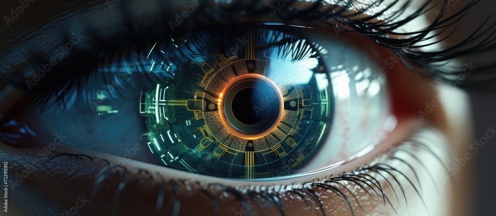 Foto de Stock Human eye with cyber retinal recognition for neuro link ...