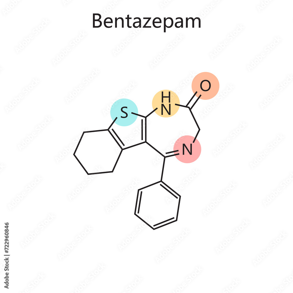 Chemical organic formula of Bentazepam diagram hand drawn schematic ...
