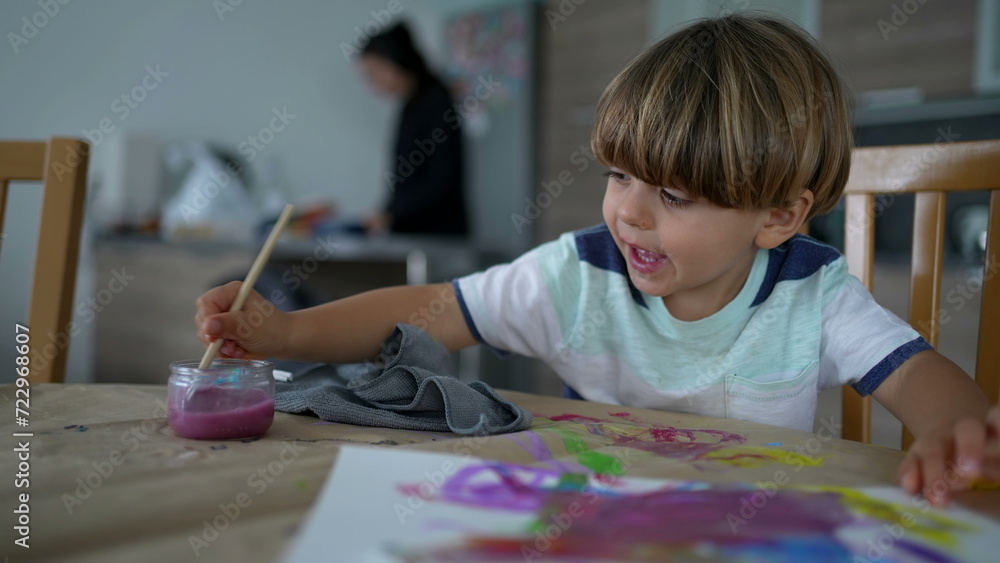 Artistic Child Playing with Watercolor Paint - Creative Boy Painting as ...