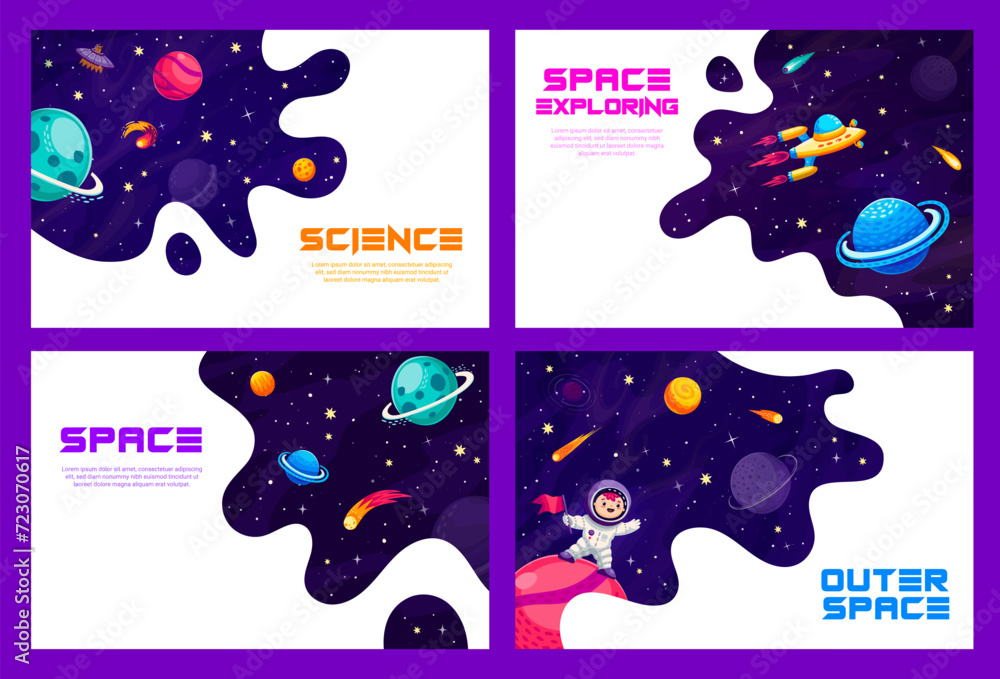 Galaxy space template banners and posters. Universe exploration ...